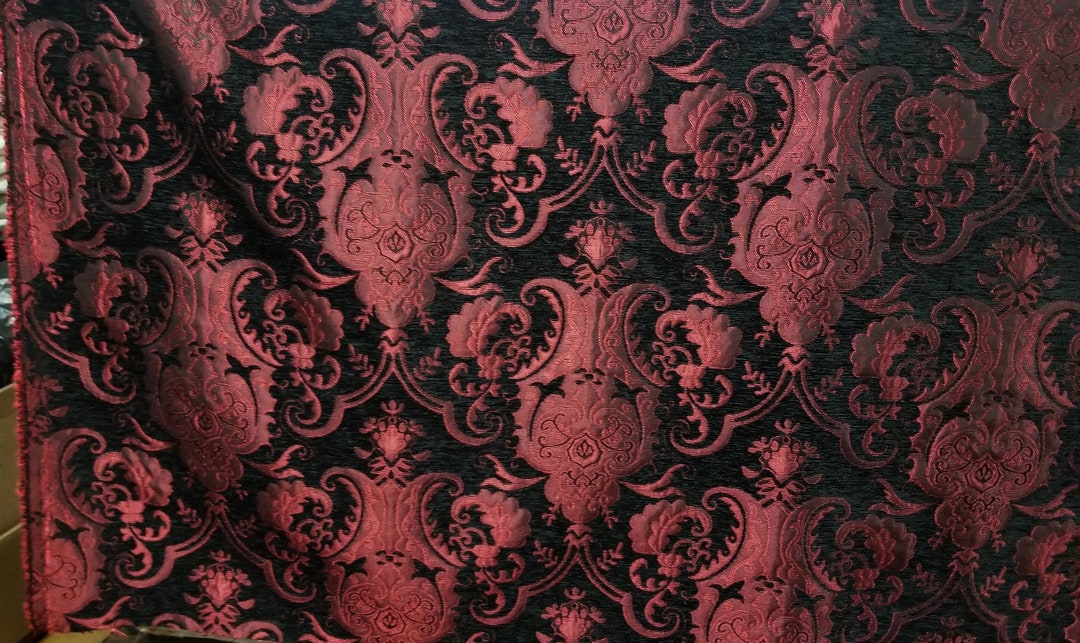 Chenille BAROQUE UPHOLSTERY Fabric Jacquard Damask, 54" Wide ,color Red ...