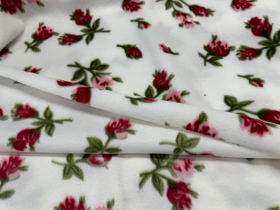 Fleece Fabric, Roses Floral Print White/red Fleece Polar, Sold by the ...