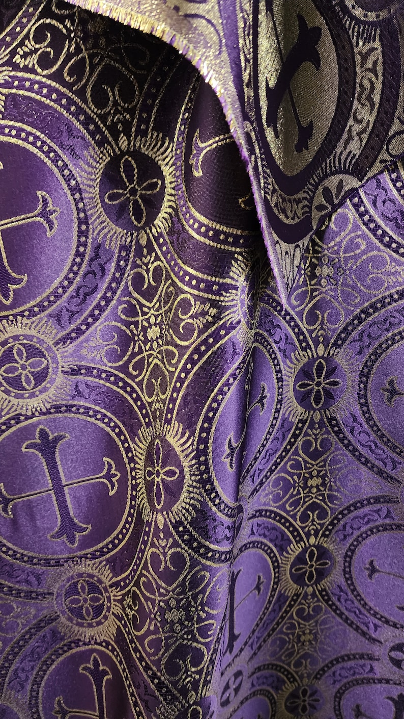 Metallic Brocade Fabric Purple Gold by the Yard Liturgical - Etsy