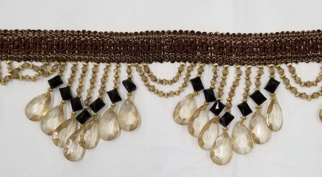 Beaded Trim Fringe 4'' L, W/gimp Top Sold by the Yard Brown, Brand: Ad ...