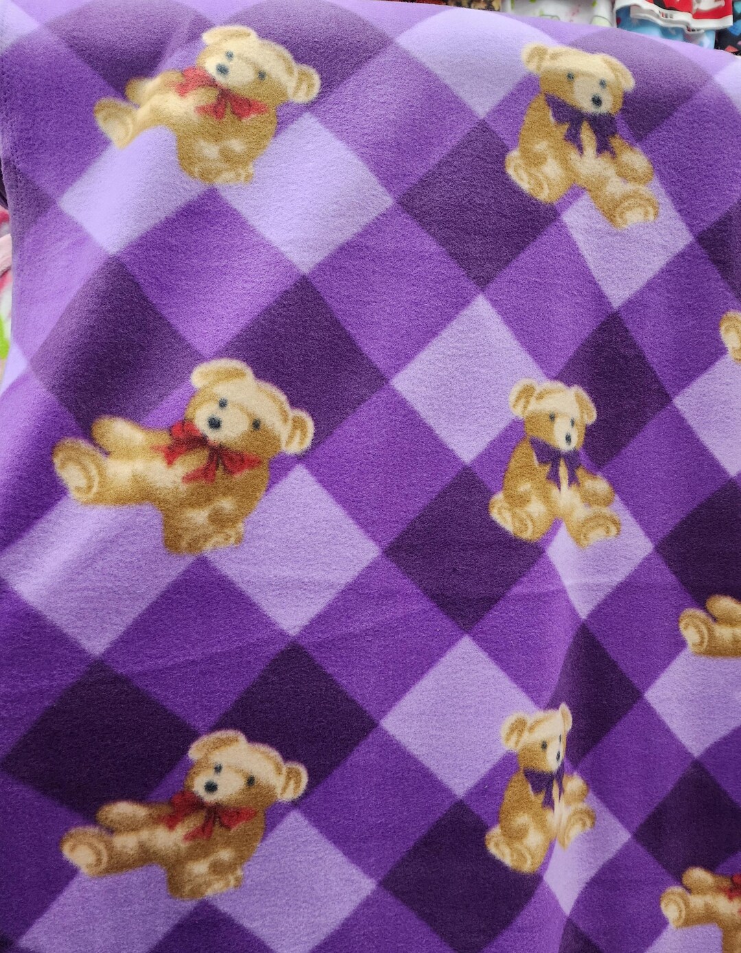 Polar Fleece Purple Print Teddy Bear Checkers Fabric Sold by Yard - Etsy
