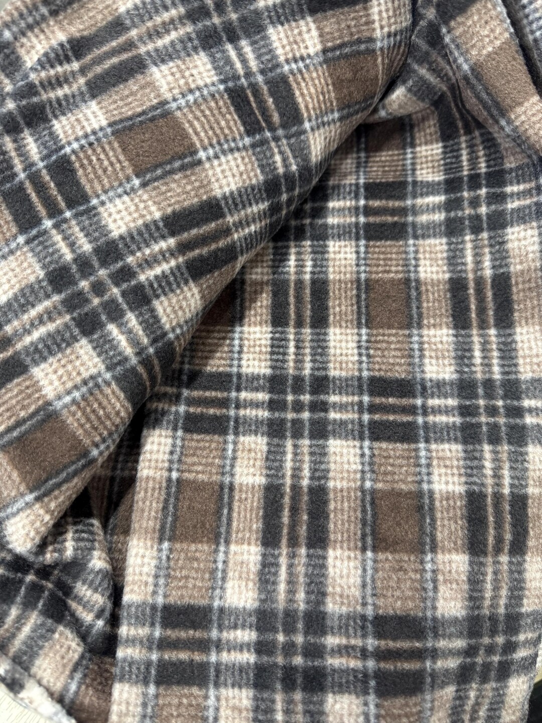 Fleece Fabric Checks Checkered Squares Print Brown Fleece Polar by the ...