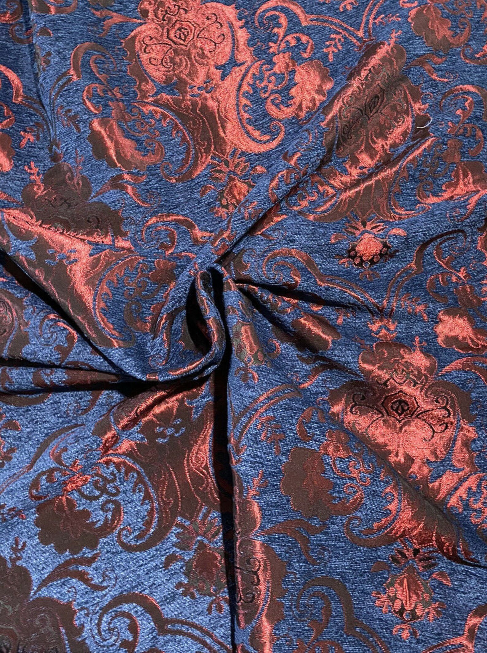 Chenille BAROQUE UPHOLSTERY Burnout Chenille Velvet Fabric - Blue ...