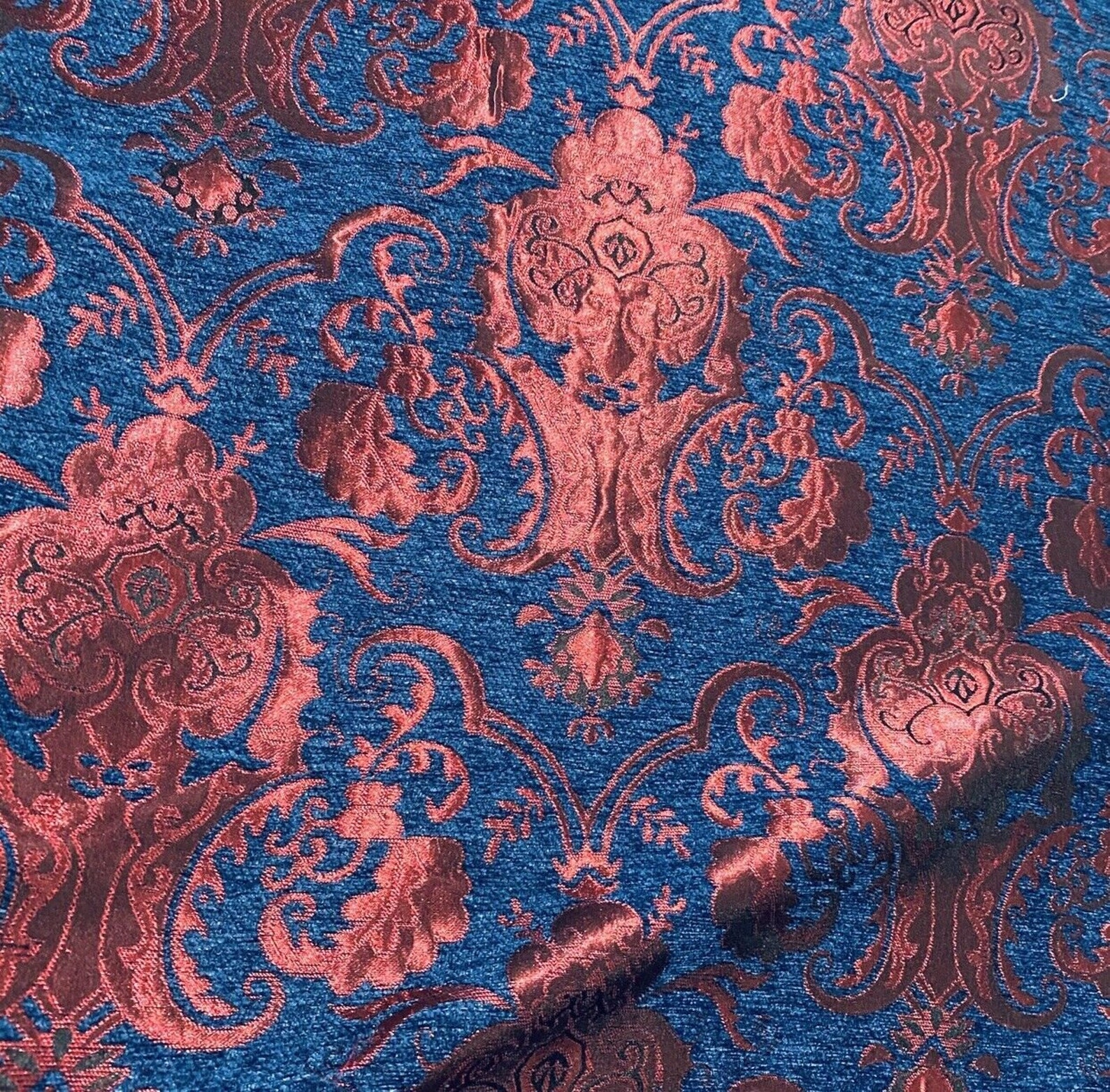 Chenille BAROQUE UPHOLSTERY Burnout Chenille Velvet Fabric - Blue ...