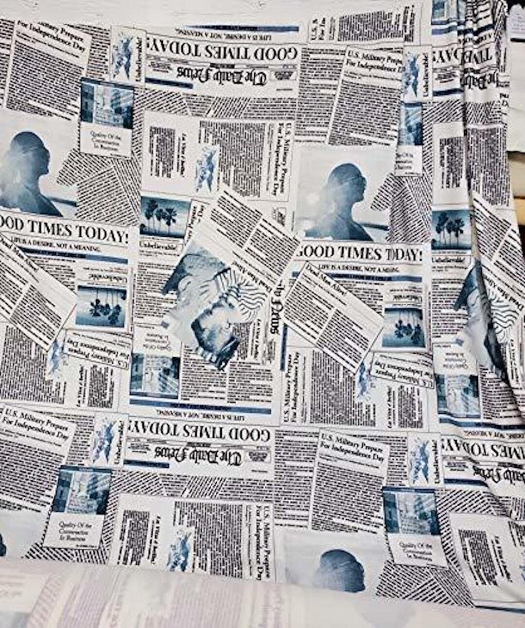 Blue and White Newspaper Fashion Print Cotton Spandex 58" Wide - Etsy