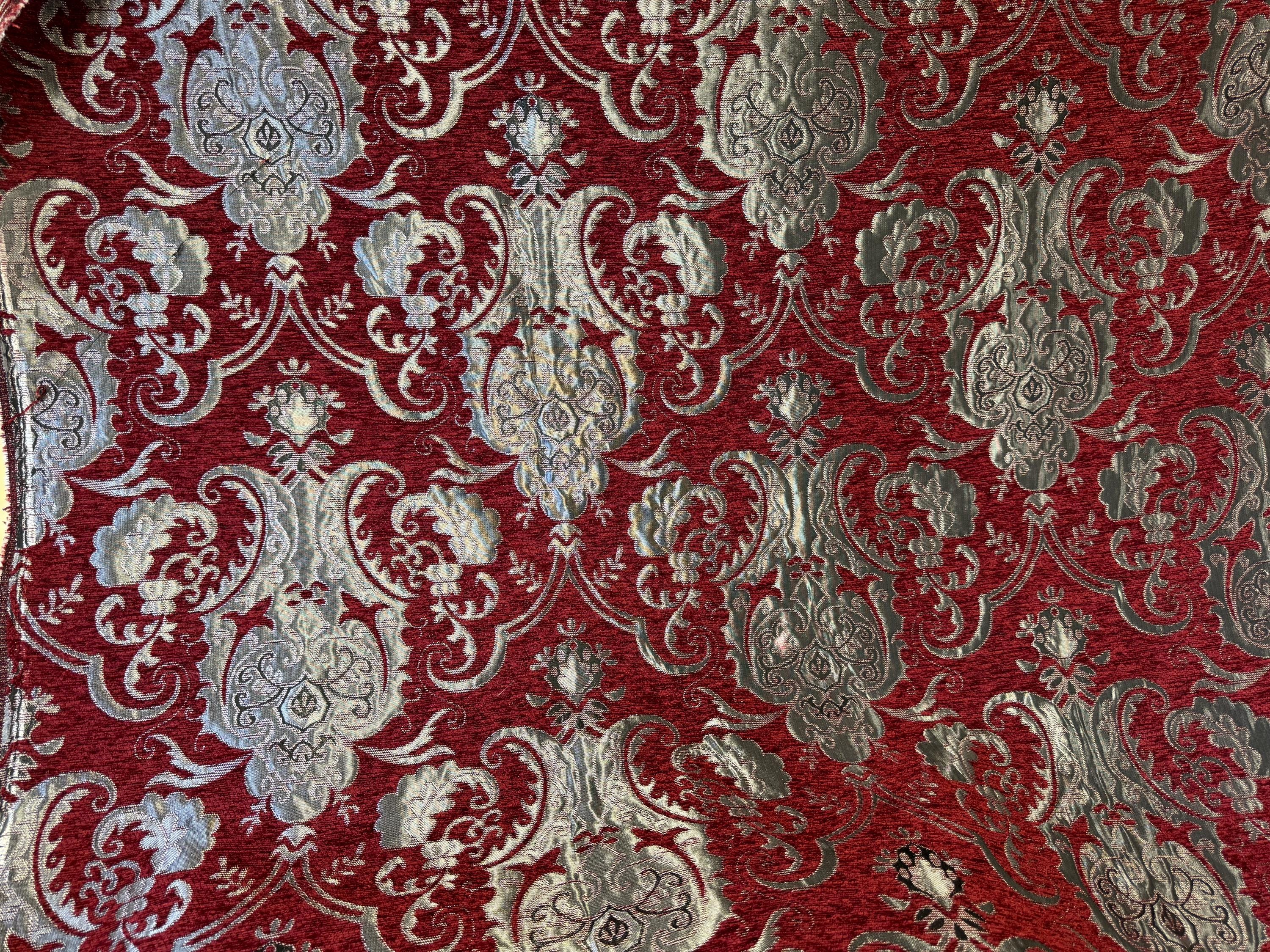 Chenille BAROQUE UPHOLSTERY Fabric Jacquard Damask, 58" Wide ,color Red ...