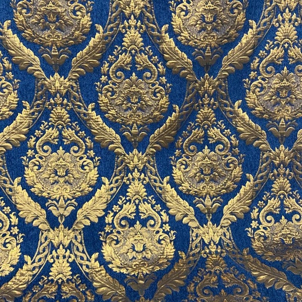 Blue Damask Fabric - Etsy