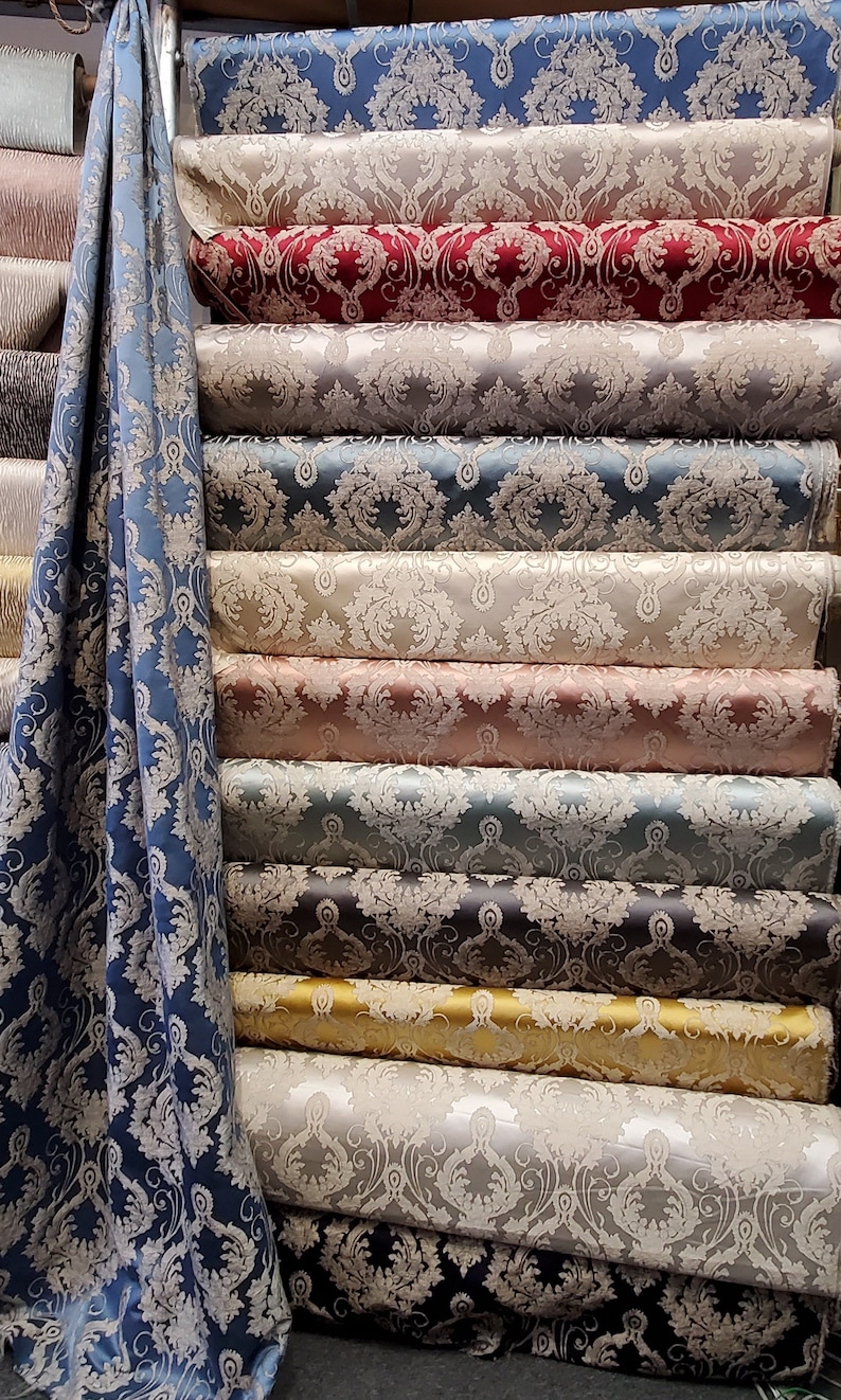 Damask Satin Drapery Upholstery Fabric Dark Red Jacquard - Etsy