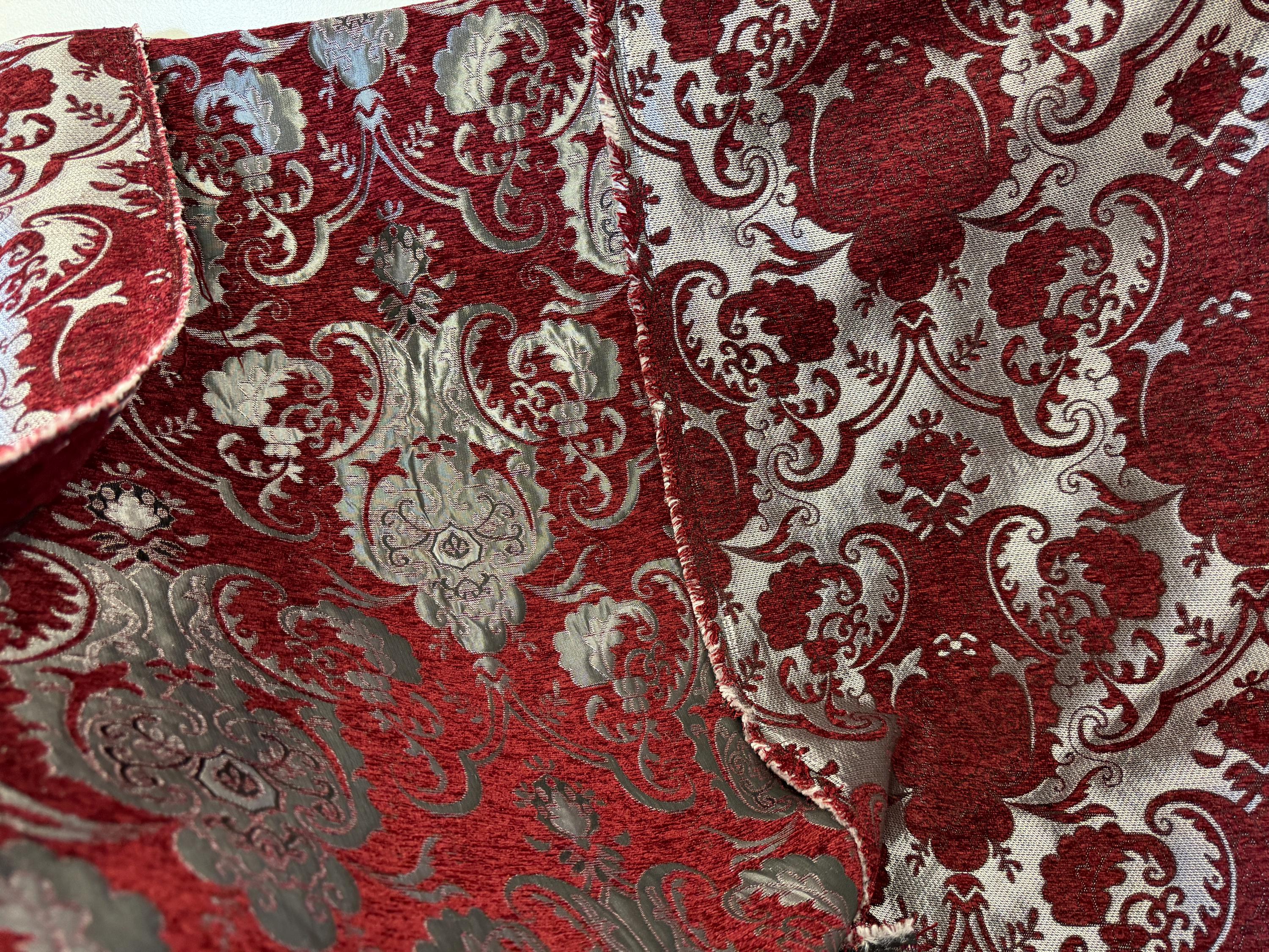 Chenille BAROQUE UPHOLSTERY Fabric Jacquard Damask, 58" Wide ,color Red ...