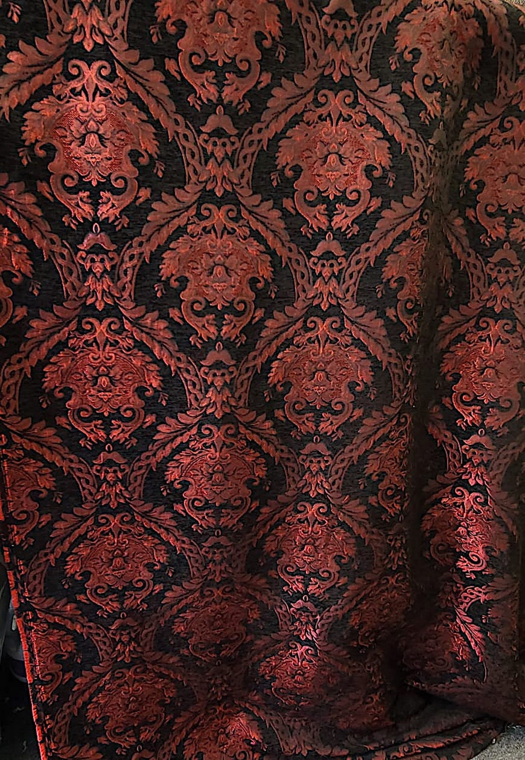 Chenille BAROQUE UPHOLSTERY Fabric Jacquard Damask, 58" Wide ,color Red ...