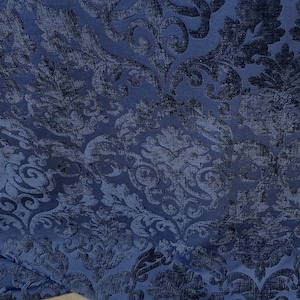 Chenille Fabric Upholstery, Jacquard Damask, 54 Wide, Color Navy / Navy ...
