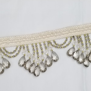 Beaded Trim Fringe 4'' L, W/gimp Top Sold by the Yard - Smoke Silver ...