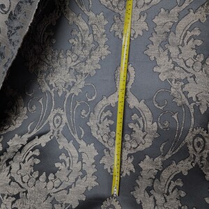 Damask Satin Drapery Upholstery Fabric - Dark Gray, Jacquard Brocade ...