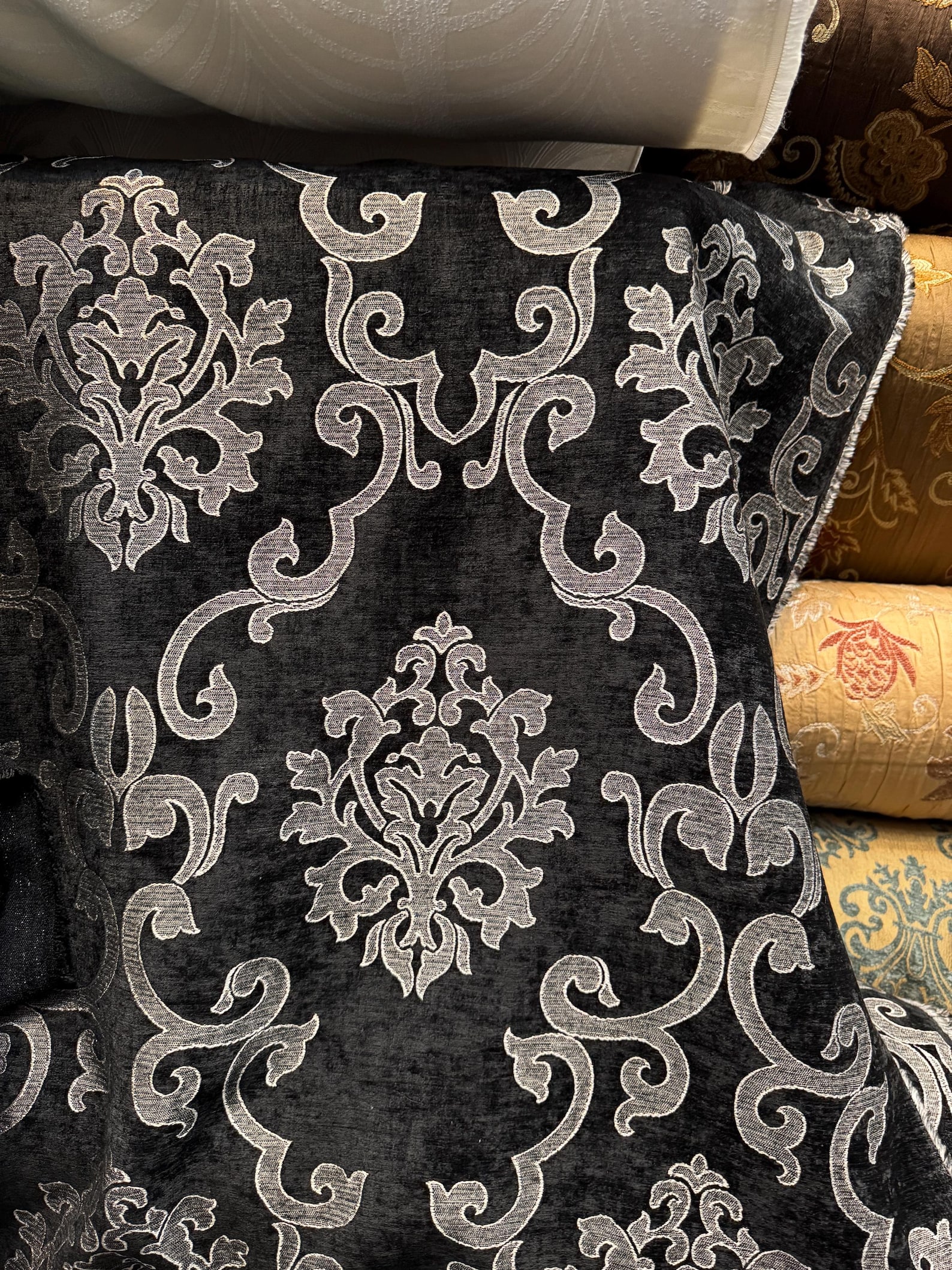 Chenille BAROQUE UPHOLSTERY Fabric Jacquard Damask, 58" Wide ,color ...