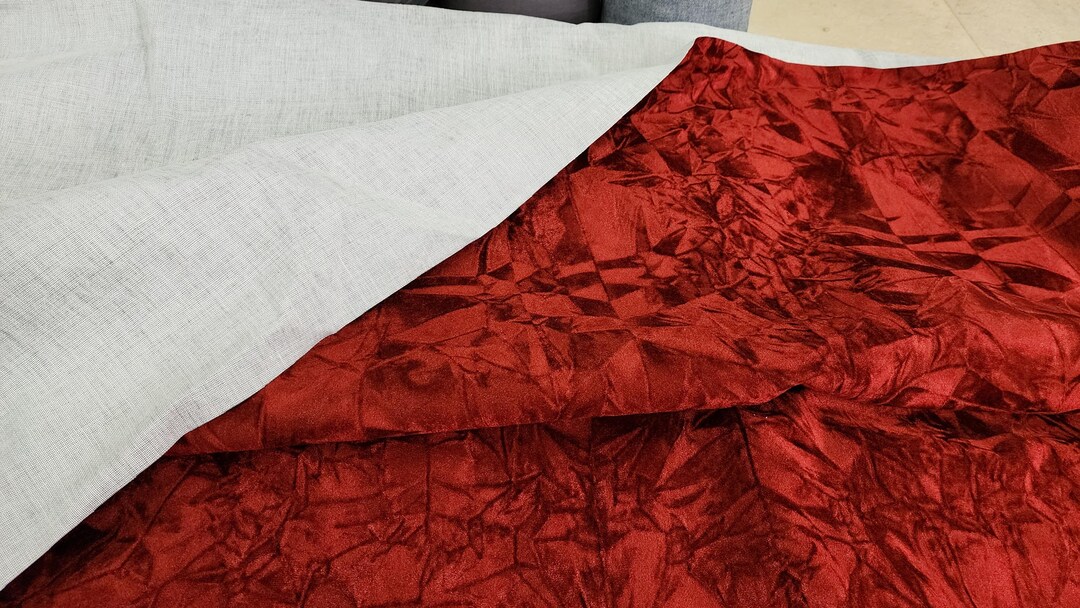 Dark Red Wrinkle Crushed Upholstery Velvet Fabric Polyester Heavy ...