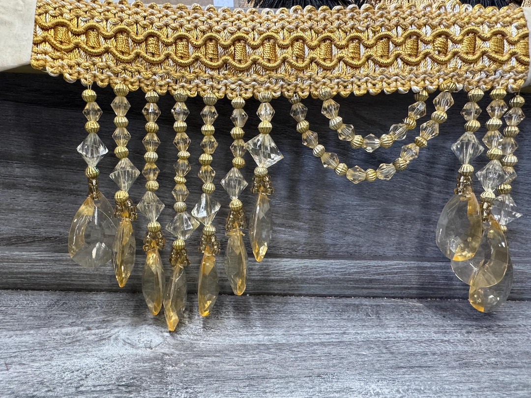 Beaded Trim Fringe 4'' L, W/gimp Top Sold by the Yard - Gold, Brand: Ad ...