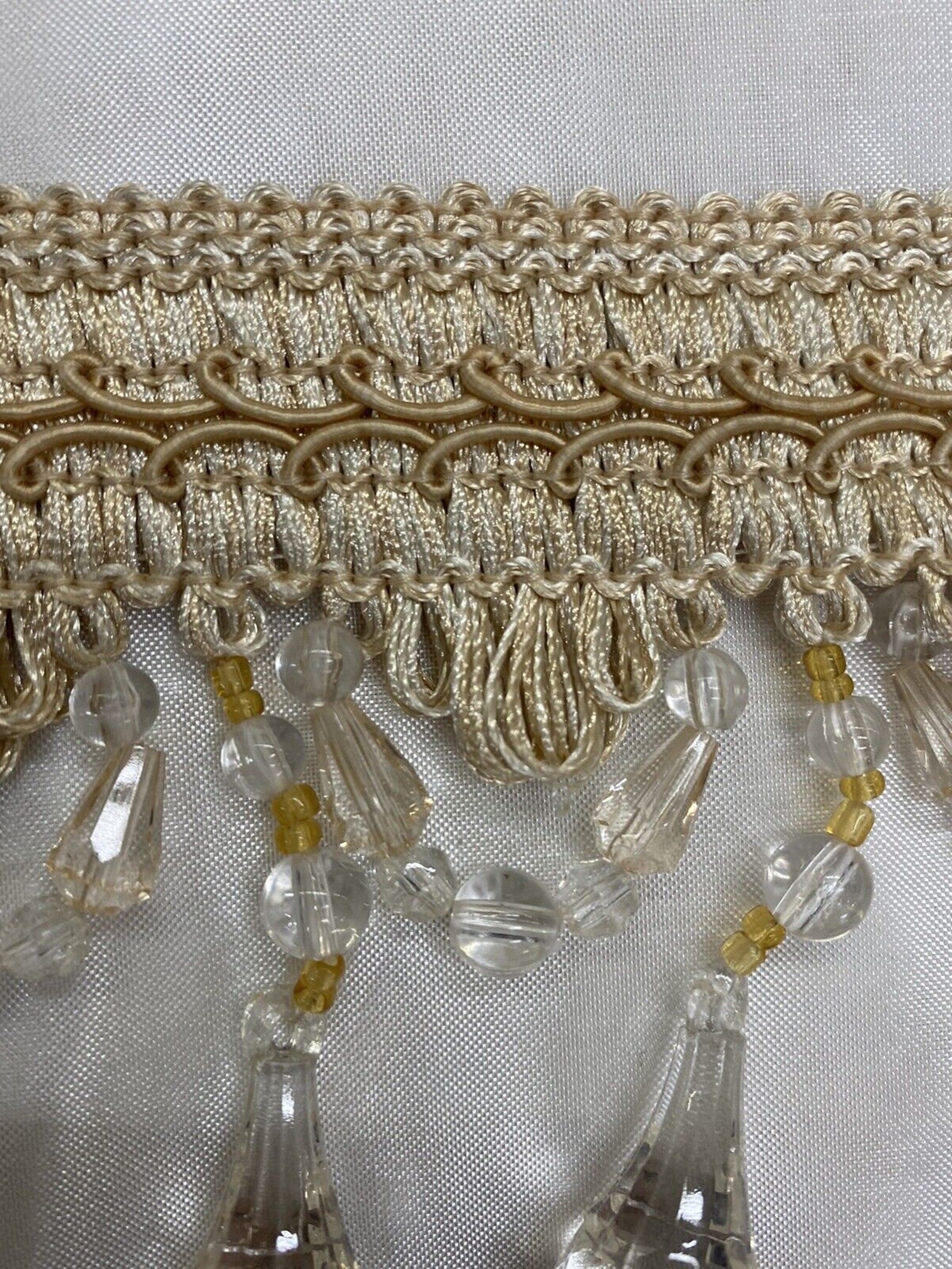 3.5” Tear Drop Beaded Trim Fringe Gimp Top Sold by the Yard Taupe ...