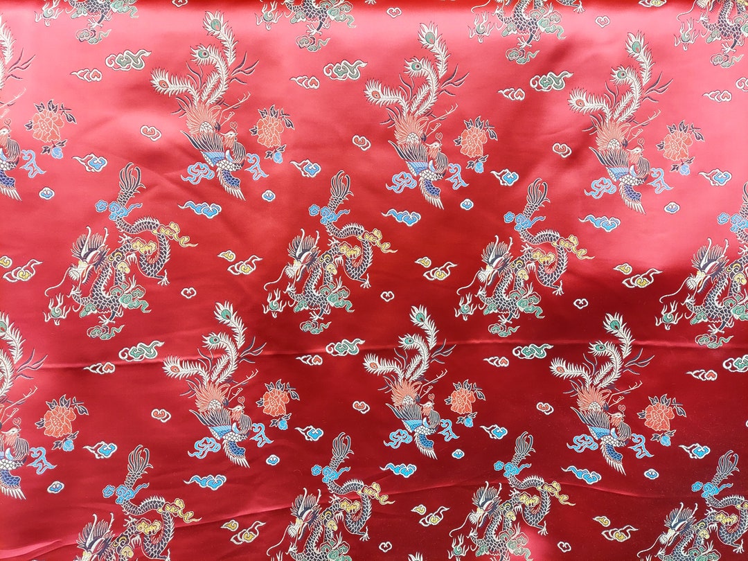 Chinese Brocade Sateen Jacquard Dragon Design Fabric Sold by the Yard ...