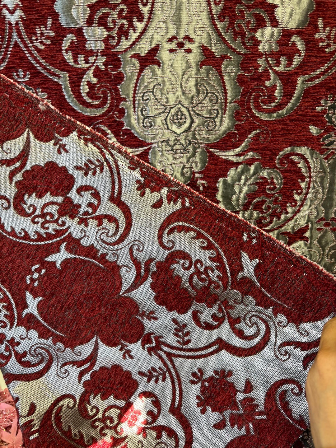 Chenille BAROQUE UPHOLSTERY Fabric Jacquard Damask, 58" Wide ,color Red ...