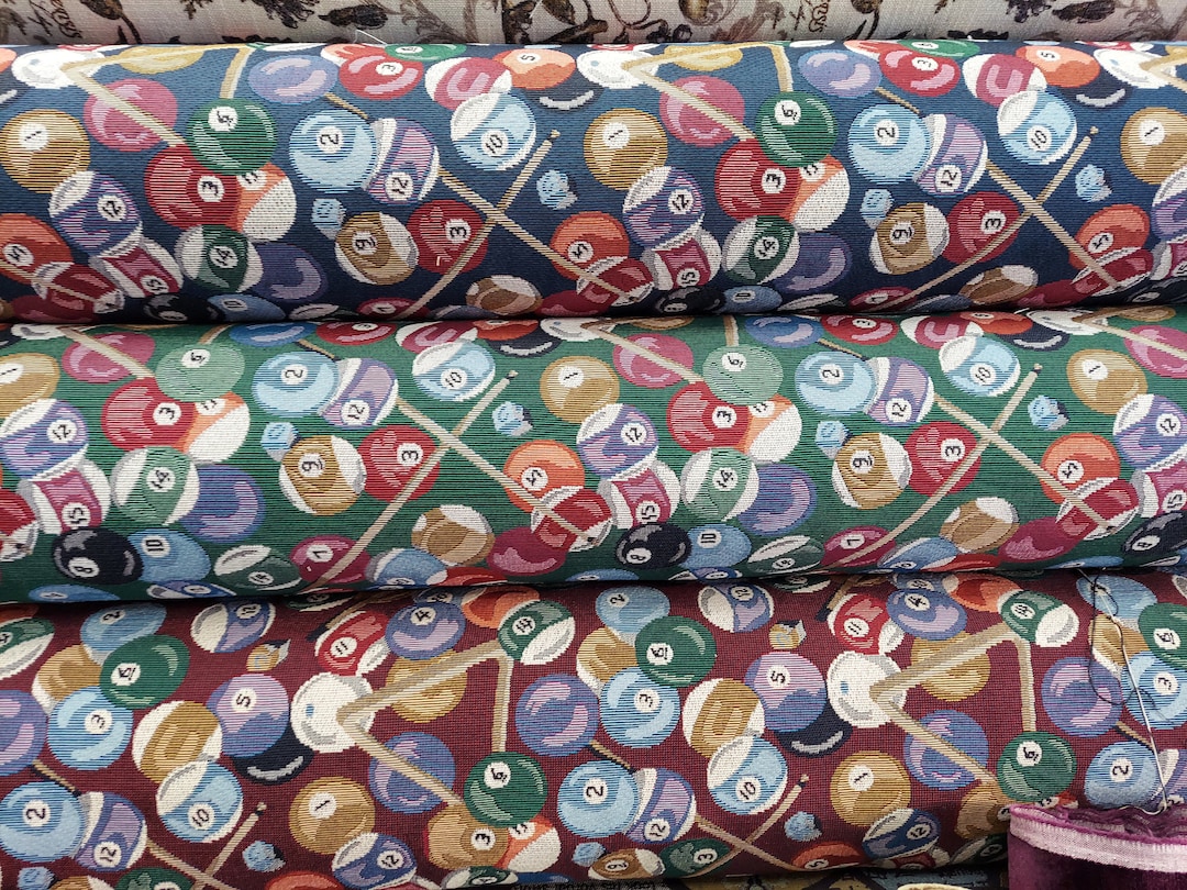 Vintage Fabric, Billiards Pattern Tapestry Fabric 54 Inches Upholstery ...