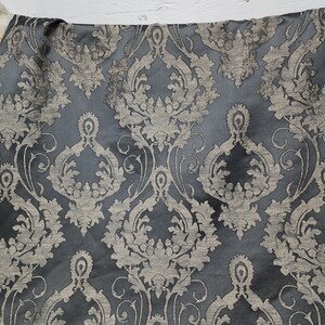 Damask Satin Drapery Upholstery Fabric - Dark Gray, Jacquard Brocade ...