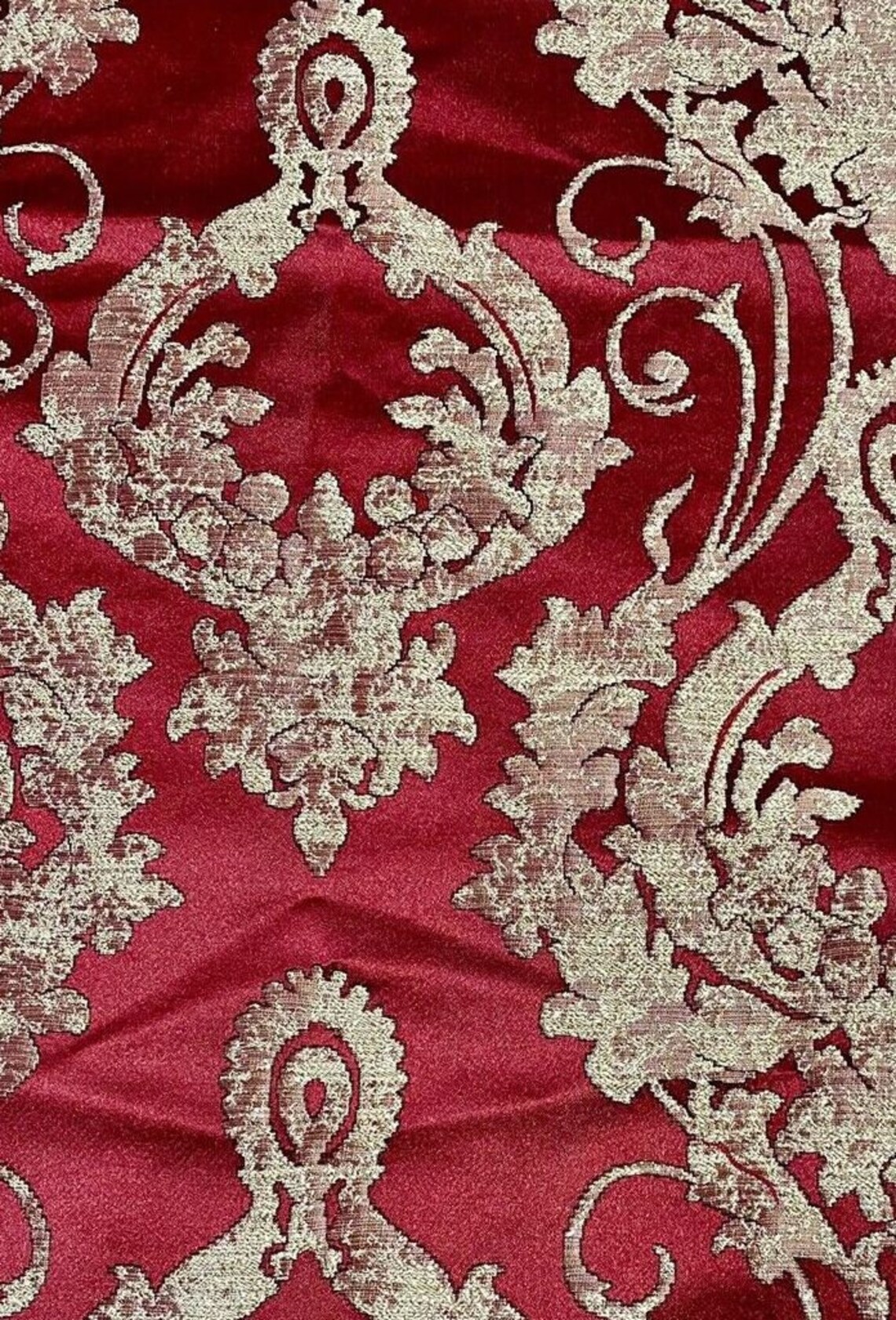 Damask Satin Drapery Upholstery Fabric Dark Red Jacquard - Etsy