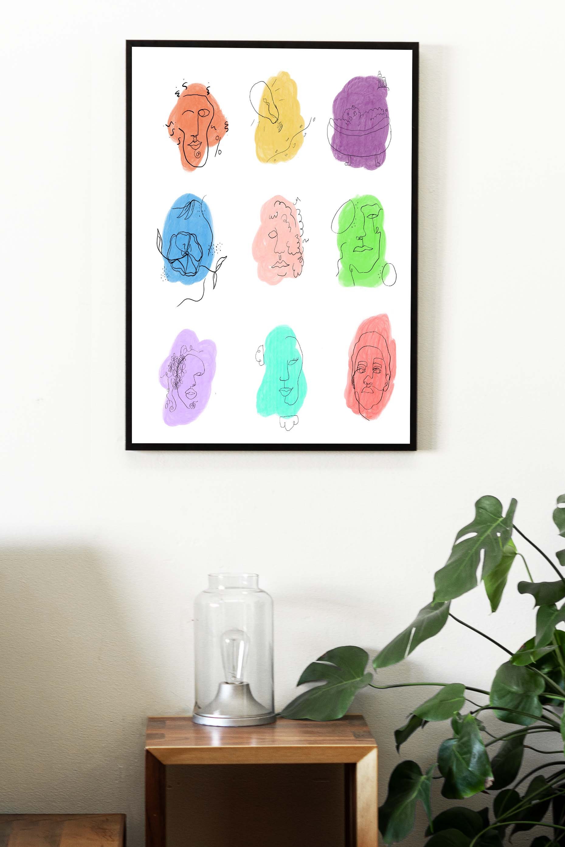 Line Drawing Collage, Modern Wall Art, Line Drawing of Faces Wall Decor ...