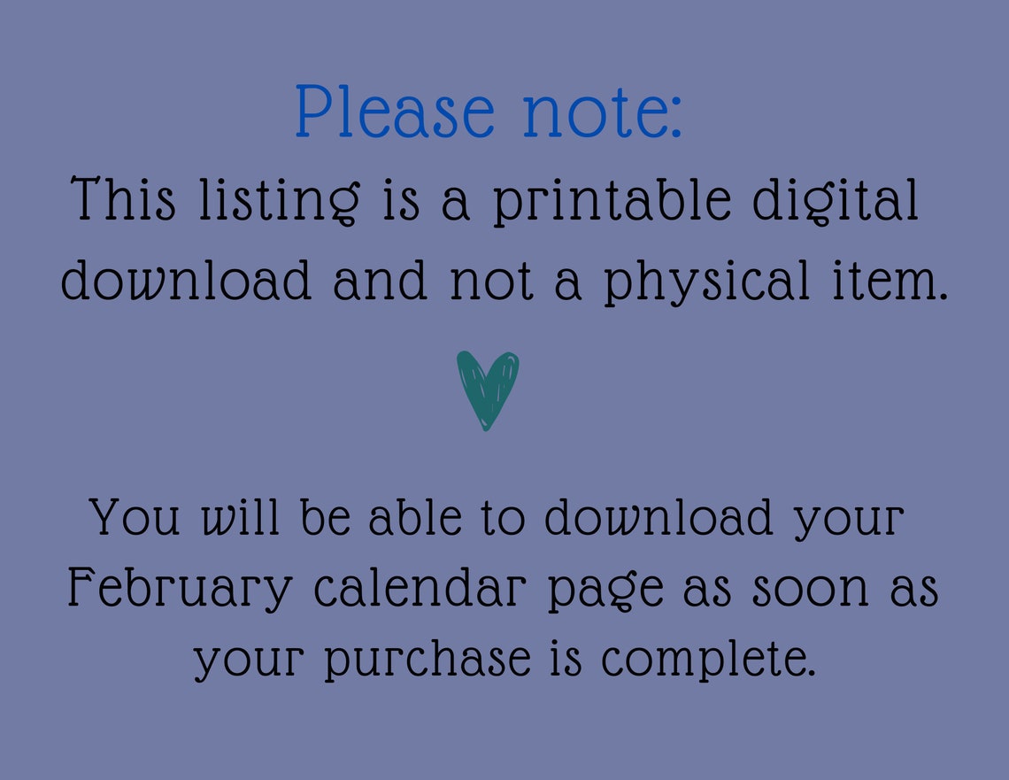 Digital Download - Printable February 2022 Calendar - Fillable ...