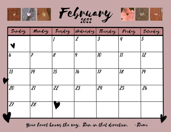 Digital Download Printable February 2022 Calendar - Etsy