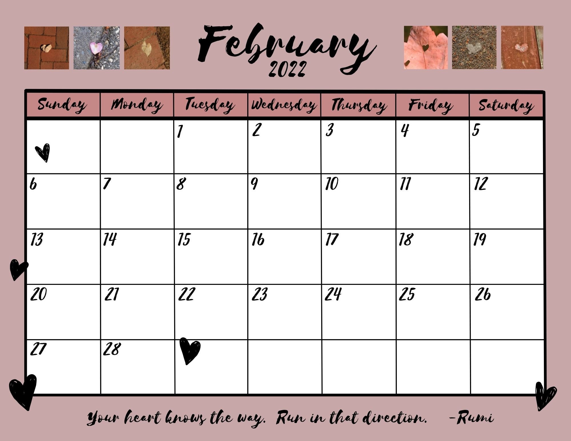 Digital Download - Printable February 2022 Calendar - Fillable ...