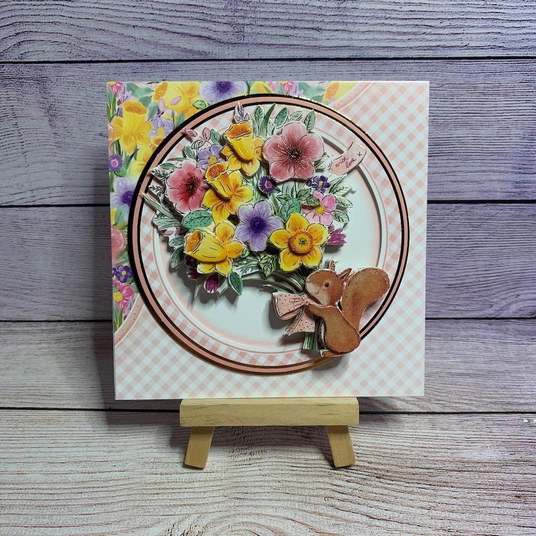 Handmade Birthday Thank You Card Decoupage Layered Flowers Colourful ...