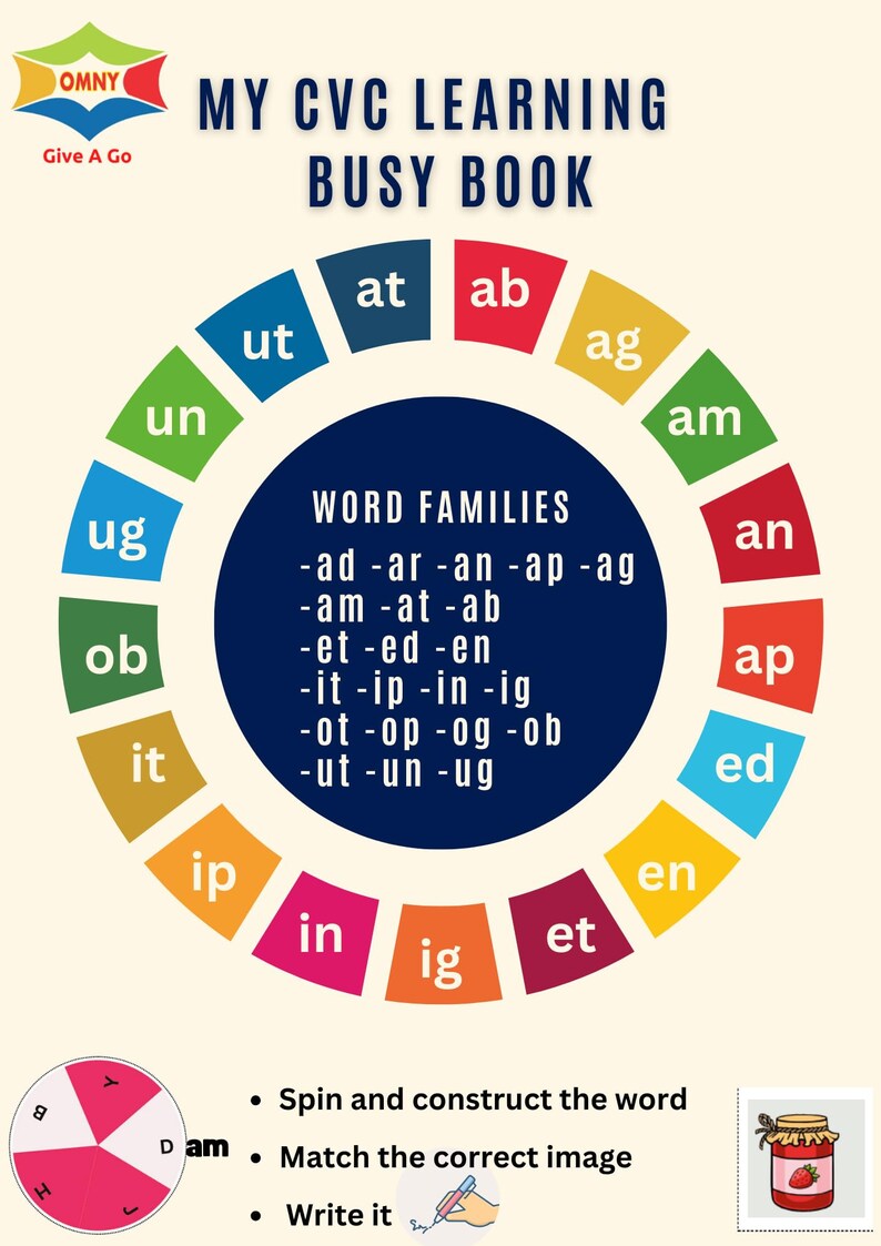 CVC Phonics Game Printable, Word Families, Busy Book, Beginner Phonics ...