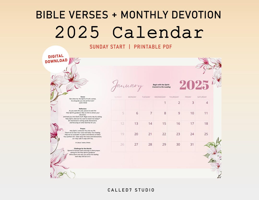 2025 Bible Devotion Monthly Calendar - Elegant Floral Design | Sunday ...