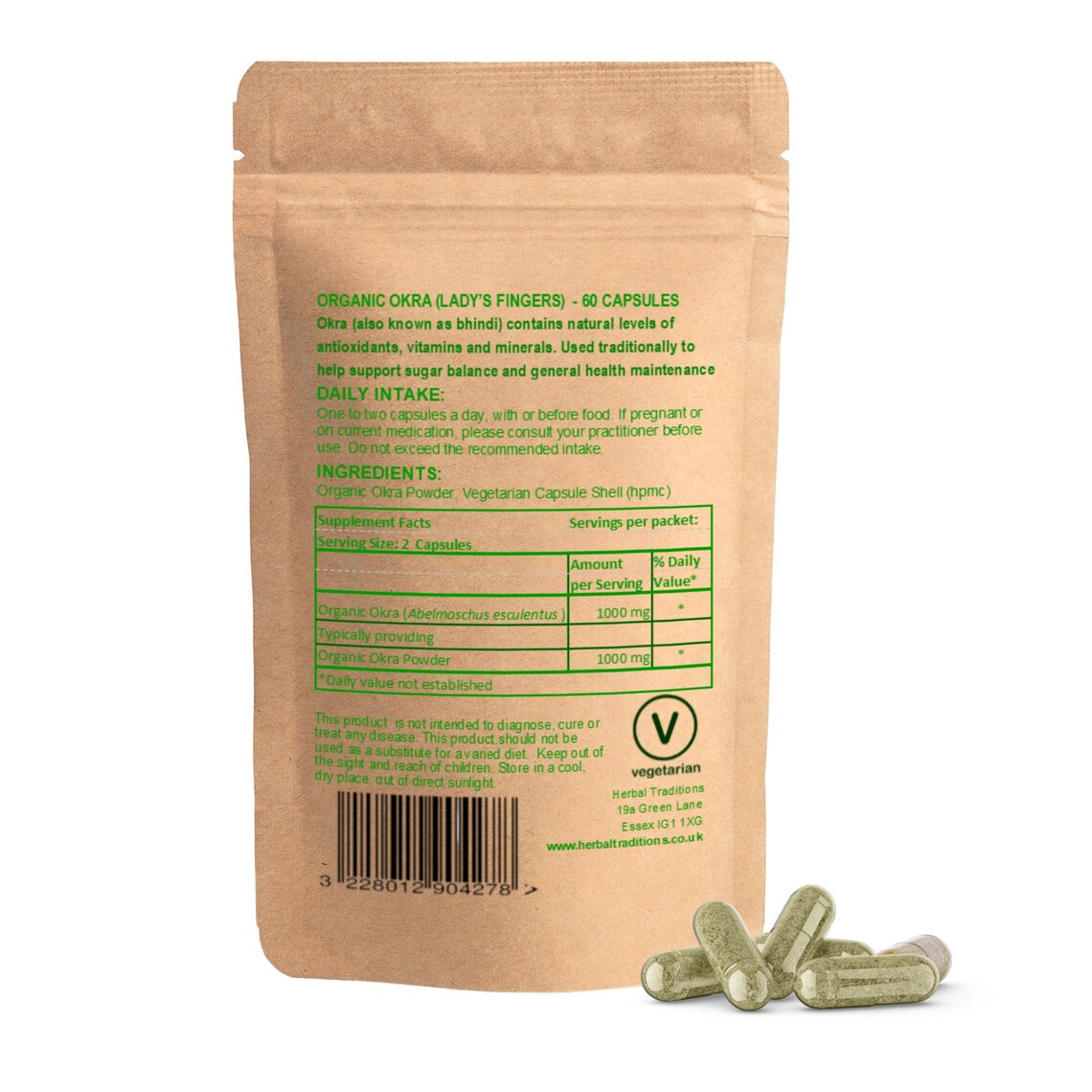 Organic Okra Capsules by Herbal Traditions - 60 X 500mg Capsules ...