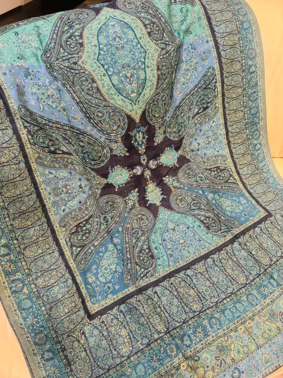 LAST ONE ,100% Pure Fine Kani Shawl, Zari ( Gold Thread ) Shawl ,unisex ...