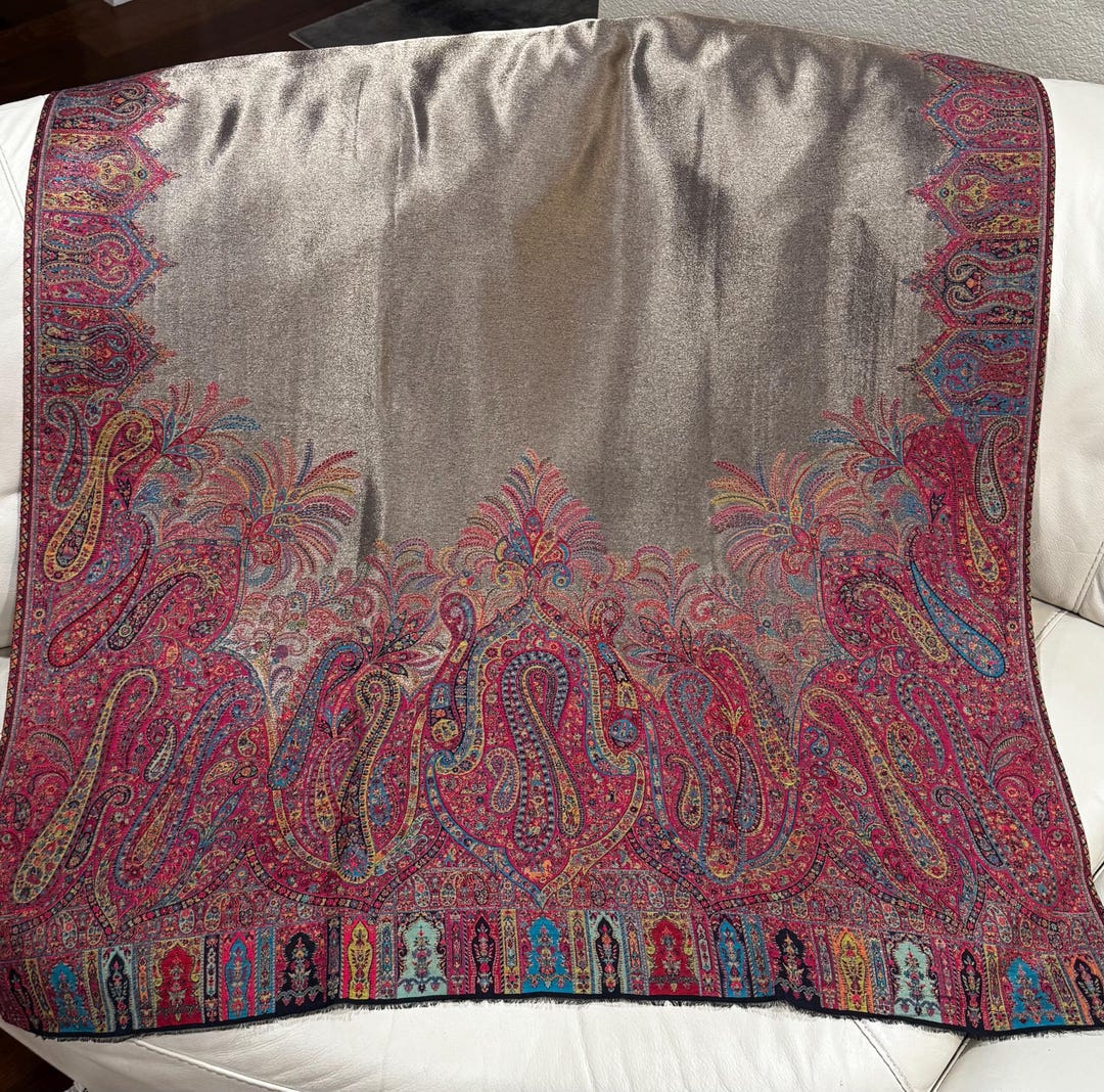 New Moonlight Shawl, Mughal Border, Full Sized 40x84 Inches, Shimmer ...