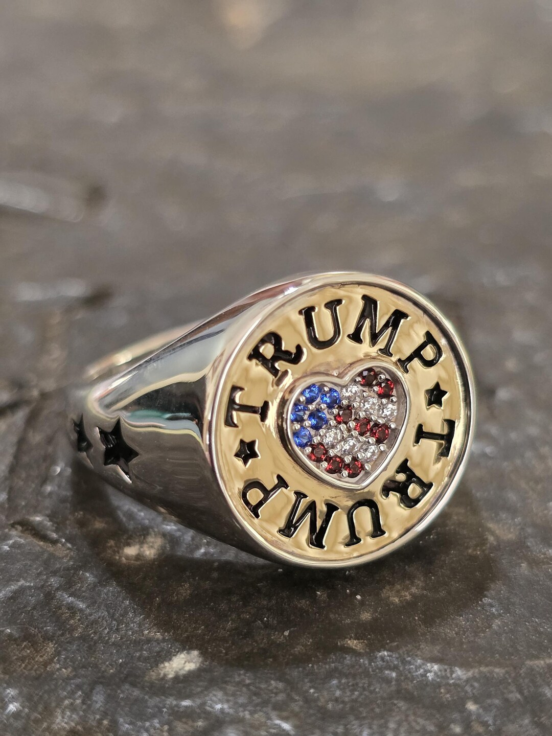 High Quality TRUMP Ring Sterling Silver With 14kt Gold Vermeil Heart ...