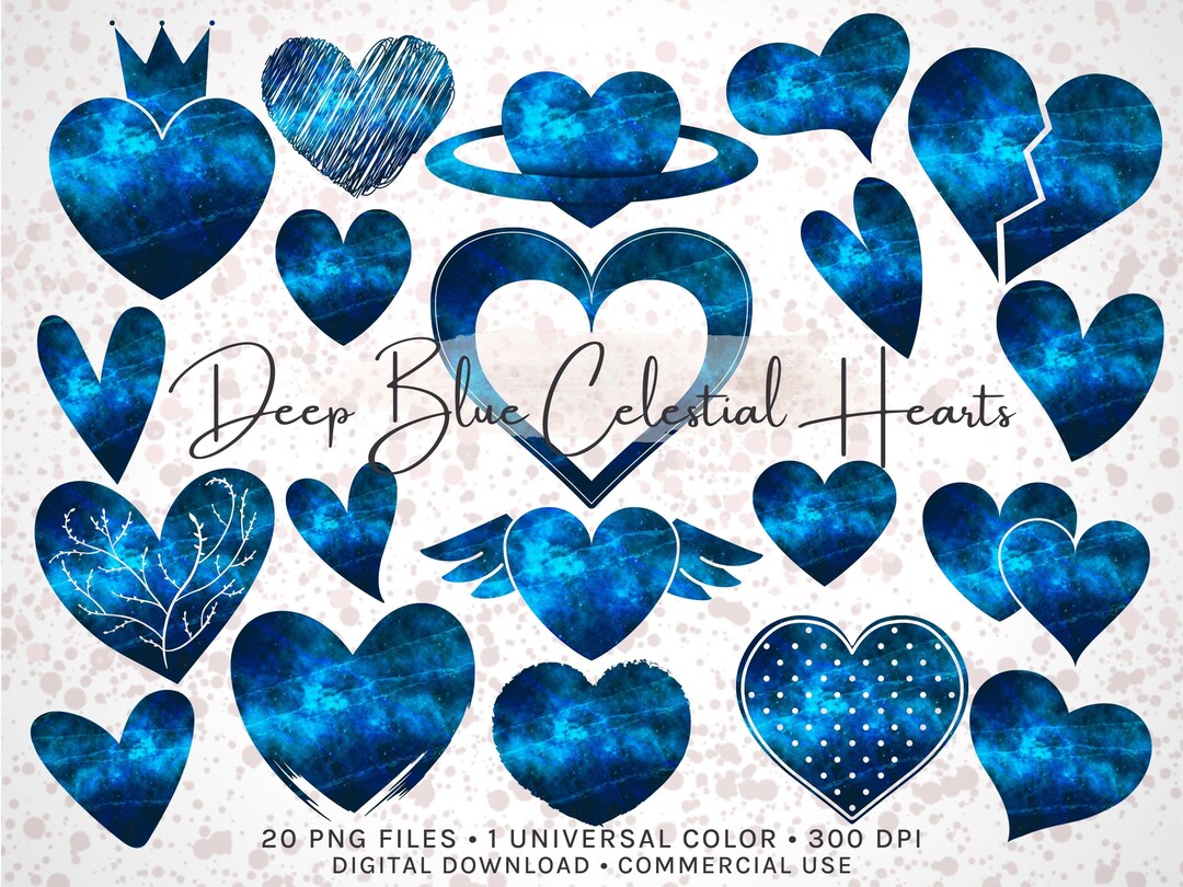 Deep Blue Celestial Heart Clipart | Commercial Use | High Resolution ...