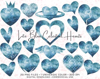 Deep Blue Celestial Heart Clipart Commercial Use High | Etsy