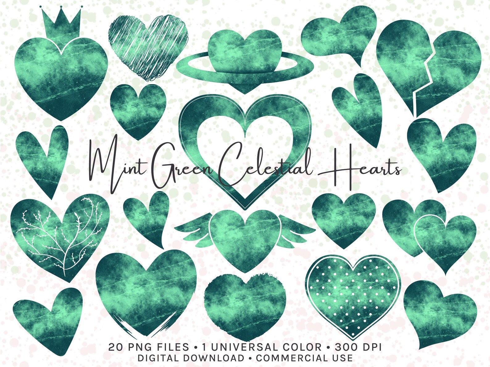 Mint Green Celestial Heart Clipart | Commercial Use | High Resolution ...