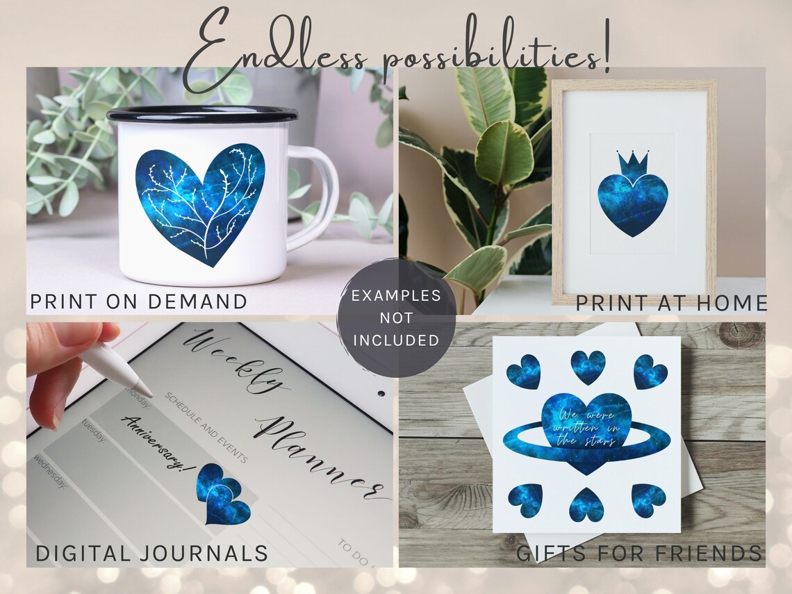 Deep Blue Celestial Heart Clipart | Commercial Use | High Resolution ...