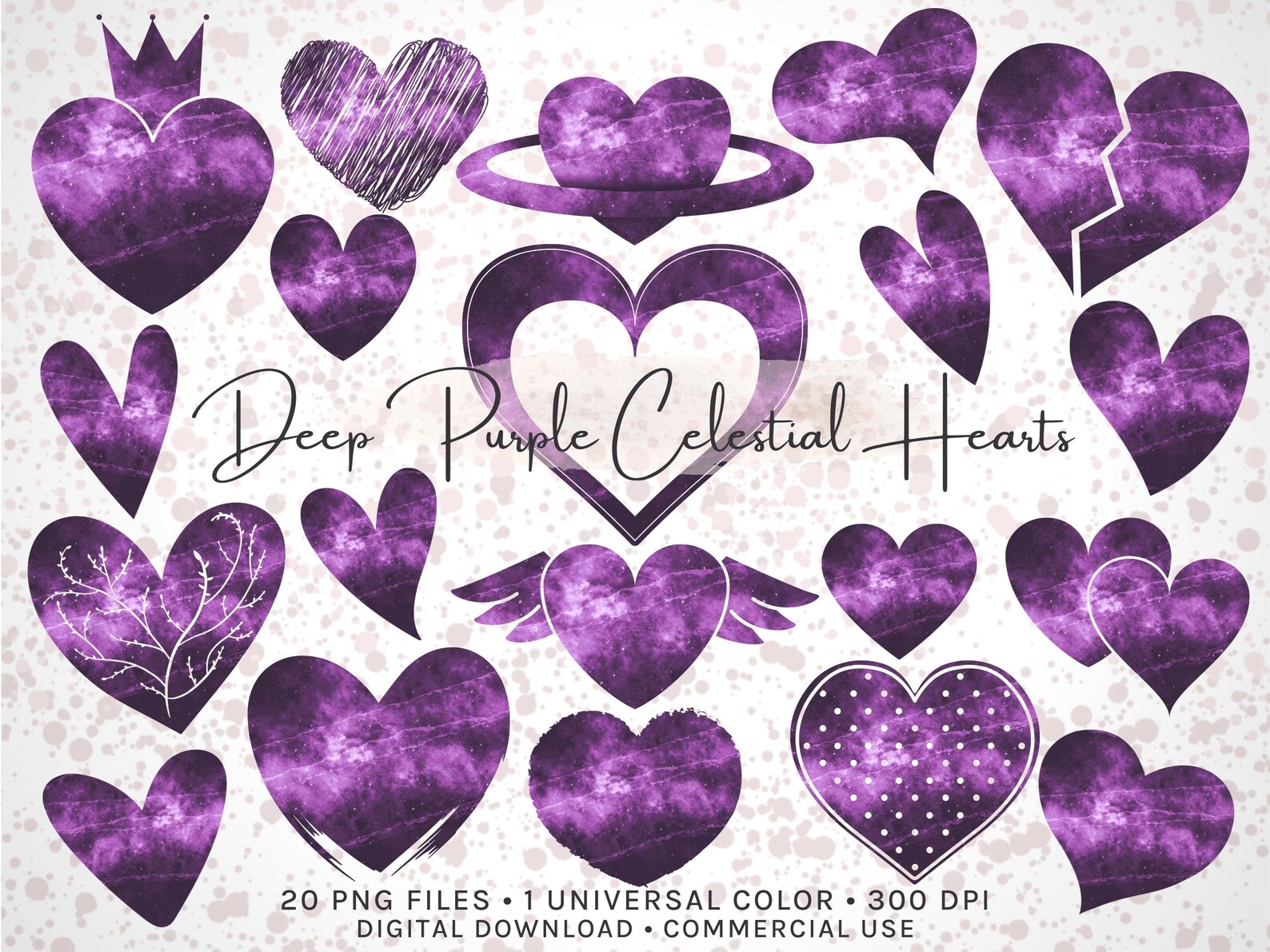Deep Purple Celestial Heart Clipart | Commercial Use | High Resolution ...