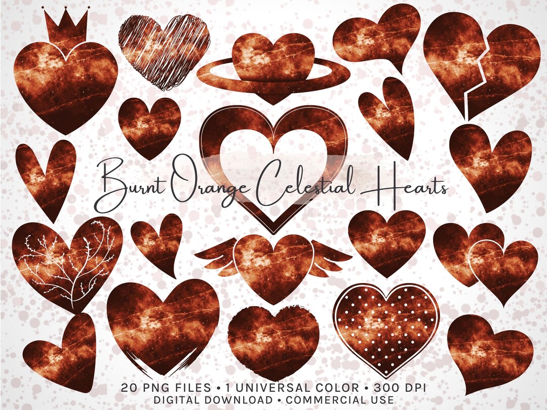 Burnt Orange Celestial Heart Clipart | Commercial Use | High Resolution ...