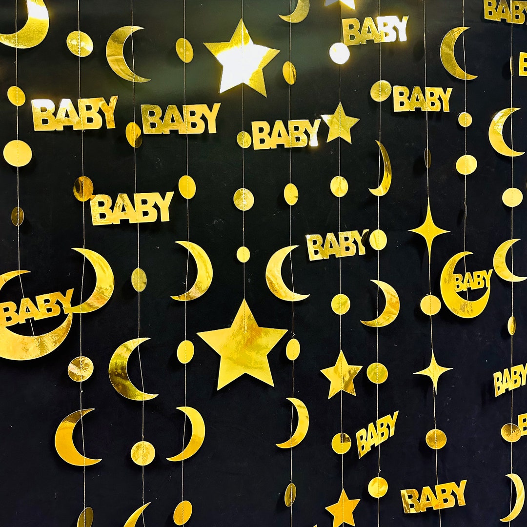 Gold Baby Garland Star Moon Circle Dot Streamer Star Moon Hanging ...
