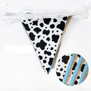 Western Cowboy Burlap Banner, Cow Pattern Bunting, Blue Fabric Pennant ...