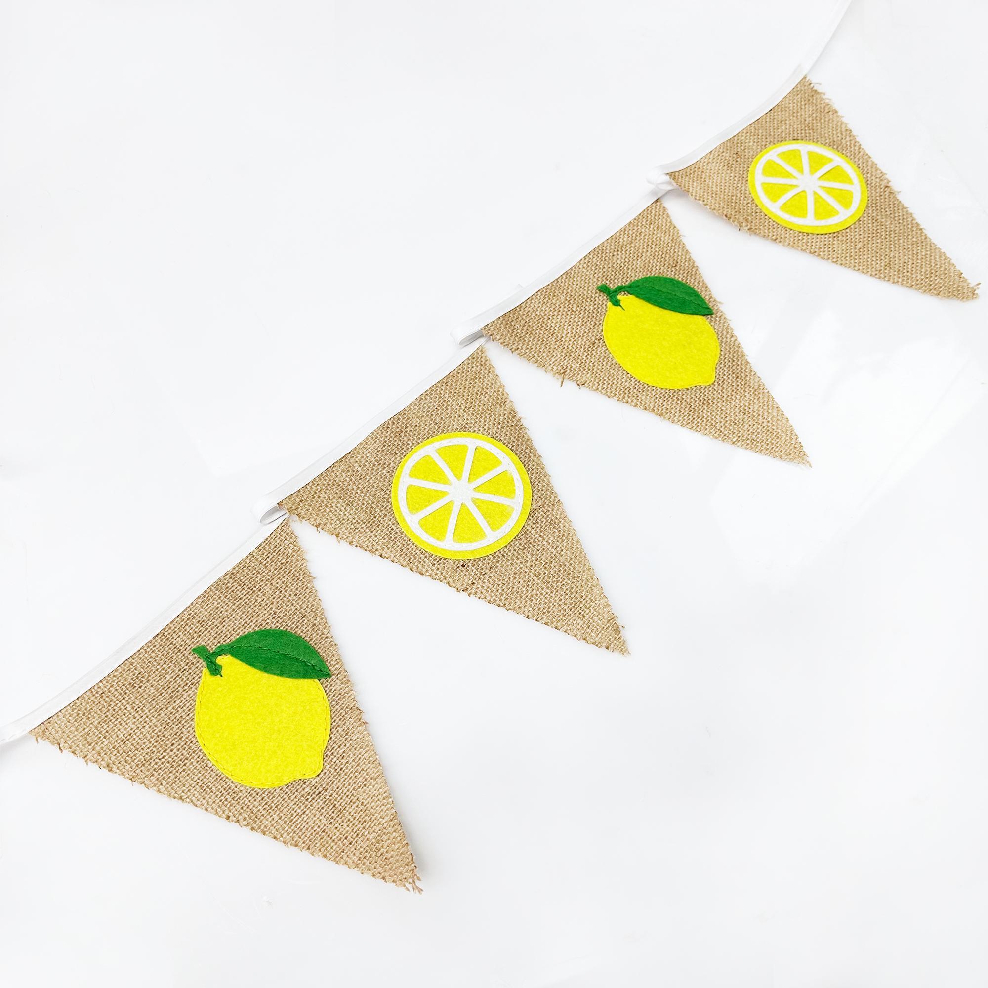 24ft Lemon Burlap Banner, Lemon Pennant Garland, Vintage Fireplace Wall ...