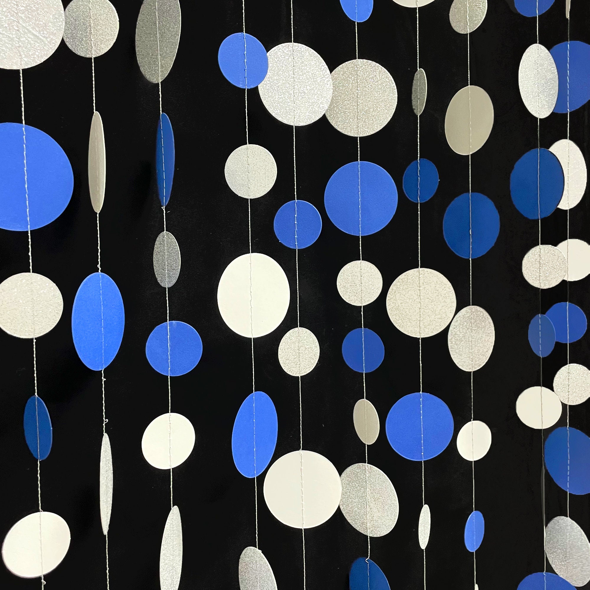 Paper Circle Garland, 52 Ft Navy Blue White and Silver Circle Garland ...