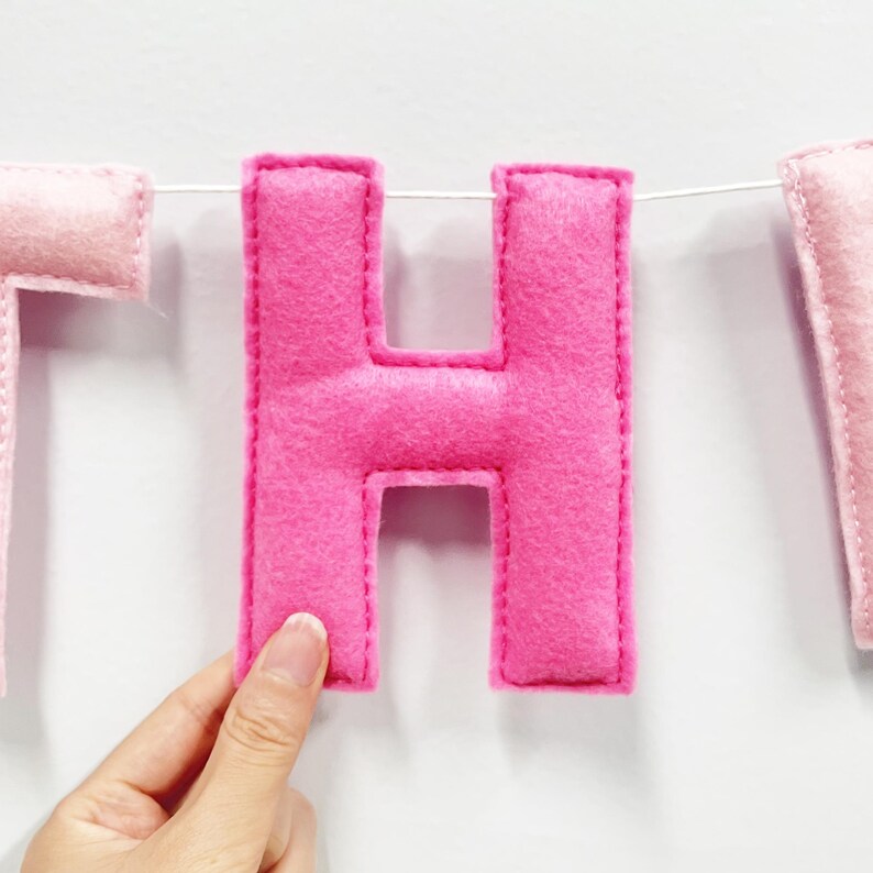 Hot Pink Pre-strung Happy Birthday Banner Pink Felt Wool Ball Garland ...