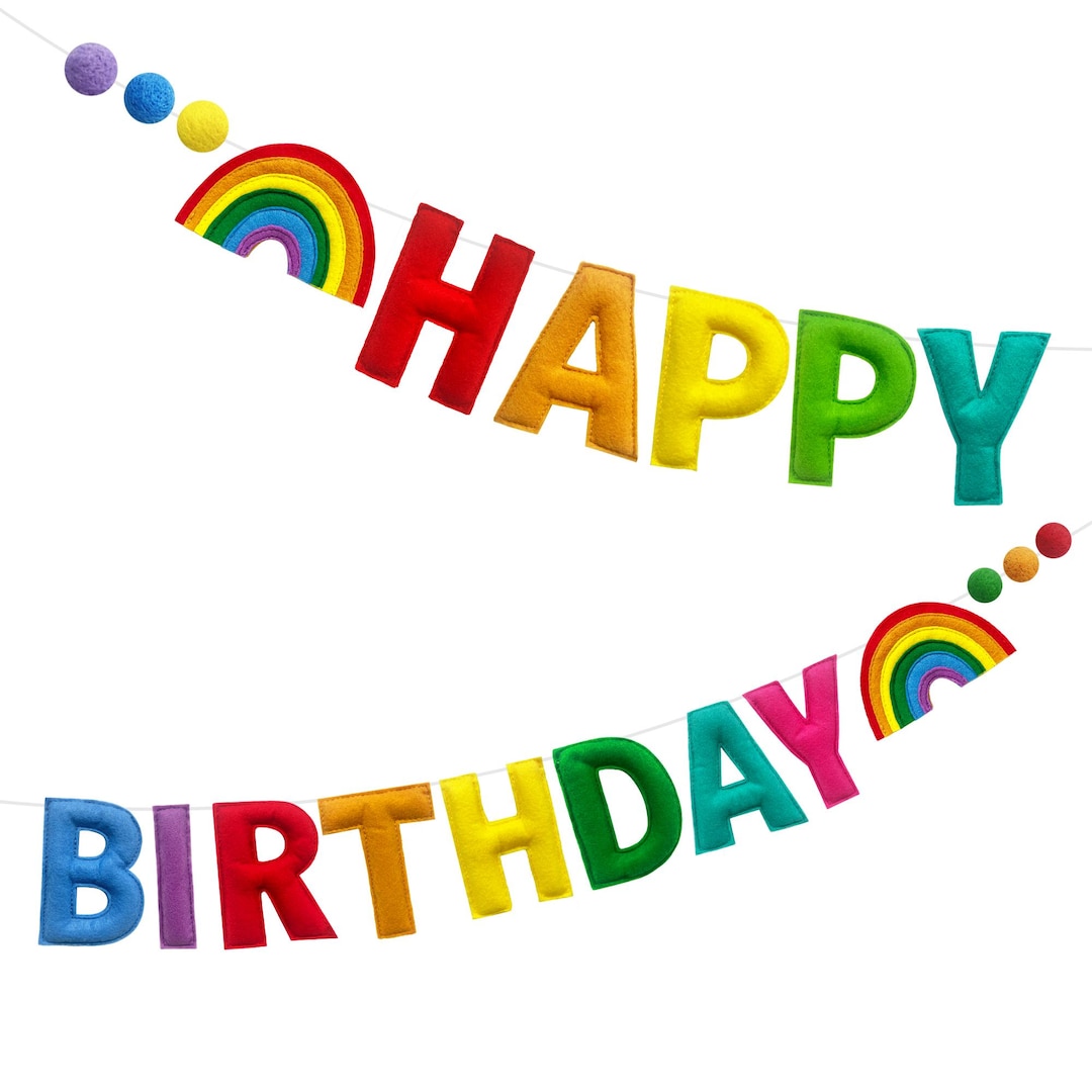 Rainbow Pre-strung Happy Birthday Banner Colorful Felt Wool Ball ...