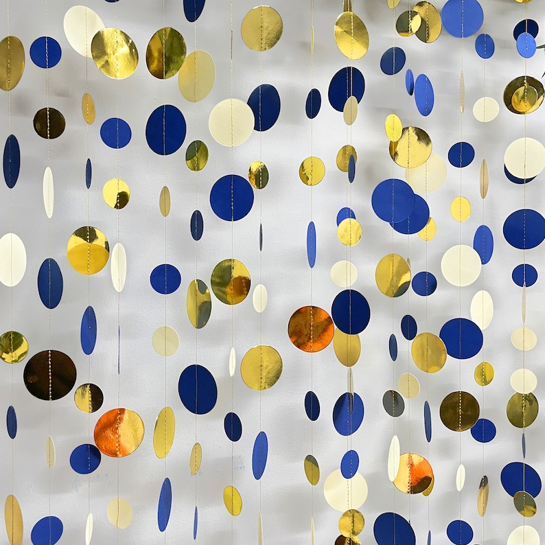Paper Circle Garland, 52FT Navy Blue and Gold Circle Dots Garland ...